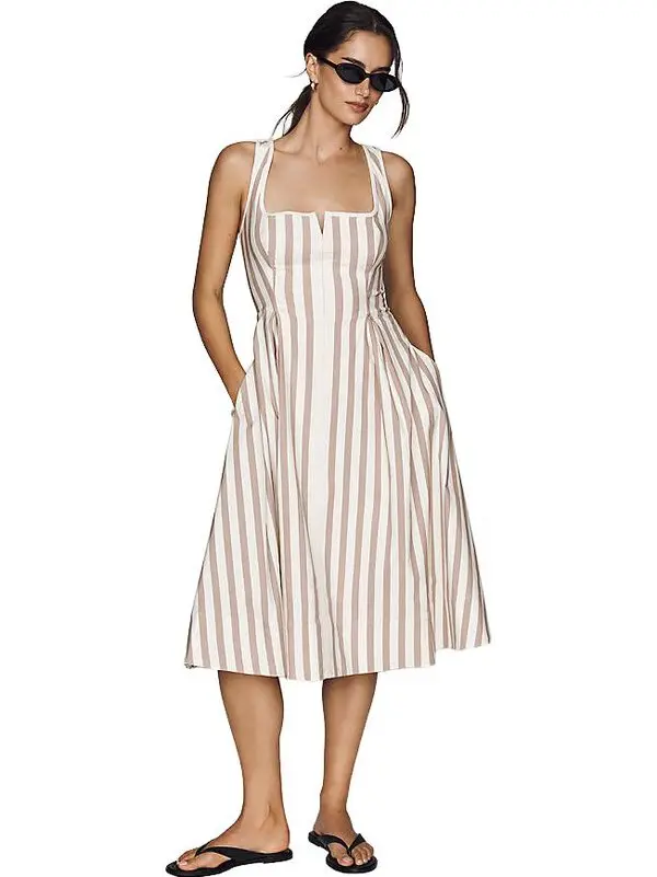 Maeve Arlette Square-neck Piped Midi Dress - Neutral Pattern