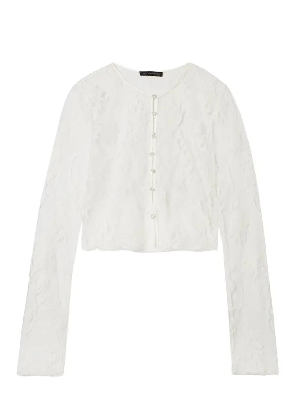 Kiki De Montparnasse Dominique Cropped Faux Pearl-embellished Cotton-blend Lace Top - Neutrals