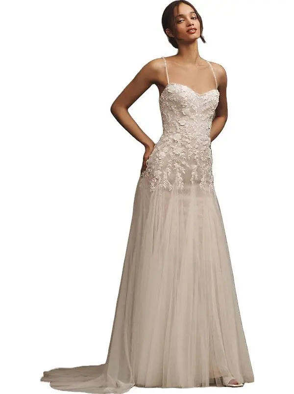 Watters Wtoo Tia Embroidered Tulle A-line Gown - Ivory Blush