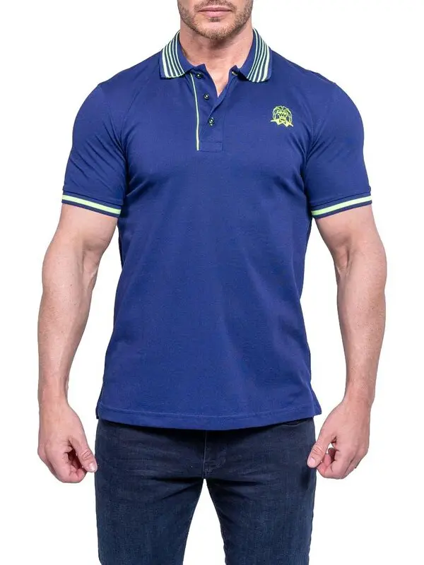 MACEOO Tipped Embroidered Logo Polo - Blue