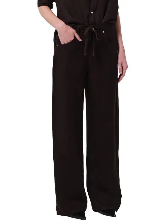 Citizens Of Humanity Brynn Drawstring Waist Wide Leg Linen Pants - Chocolate
