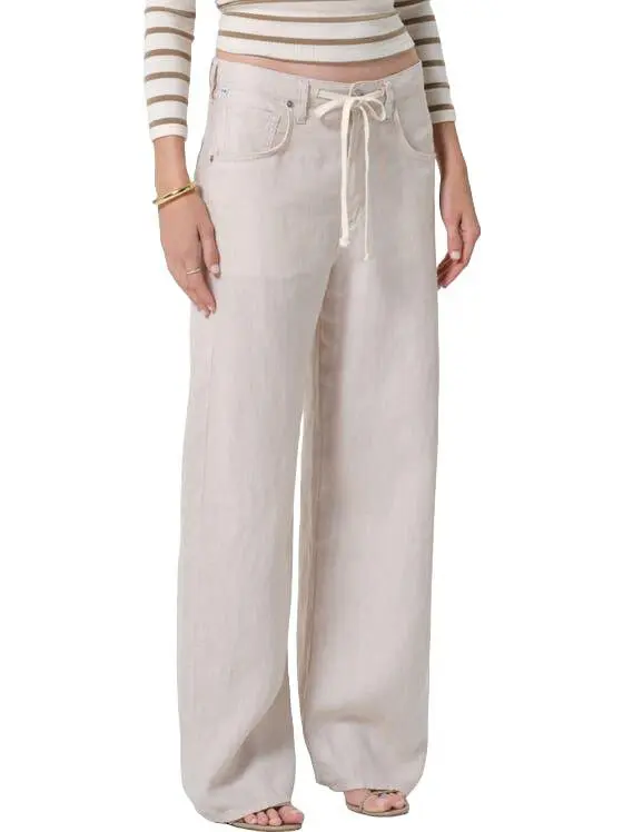 Citizens Of Humanity Brynn Drawstring Waist Wide Leg Linen Pants - Pale Stone Light/medium Cream