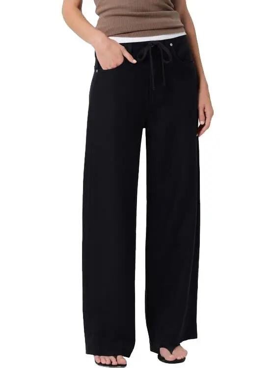 Citizens Of Humanity Brynn Drawstring Waist Wide Leg Linen Pants - True Navy