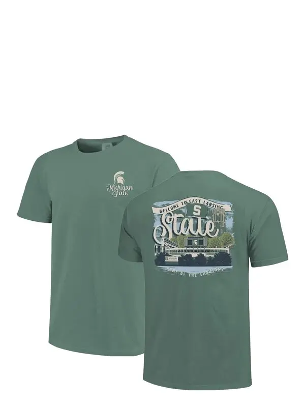 IMAGE ONE Michigan State Spartans Campus Scene Drawing Script T-shirt - Green