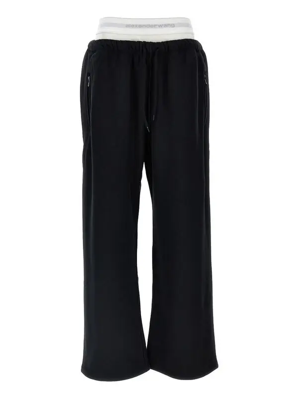 Alexander Wang Wide Leg Cotton Joggers With Logo - Black
