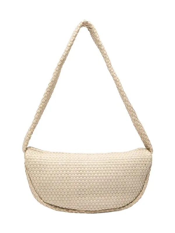 ST. AGNI Latice Weave Crescent Leather Shoulder Bag - Cream