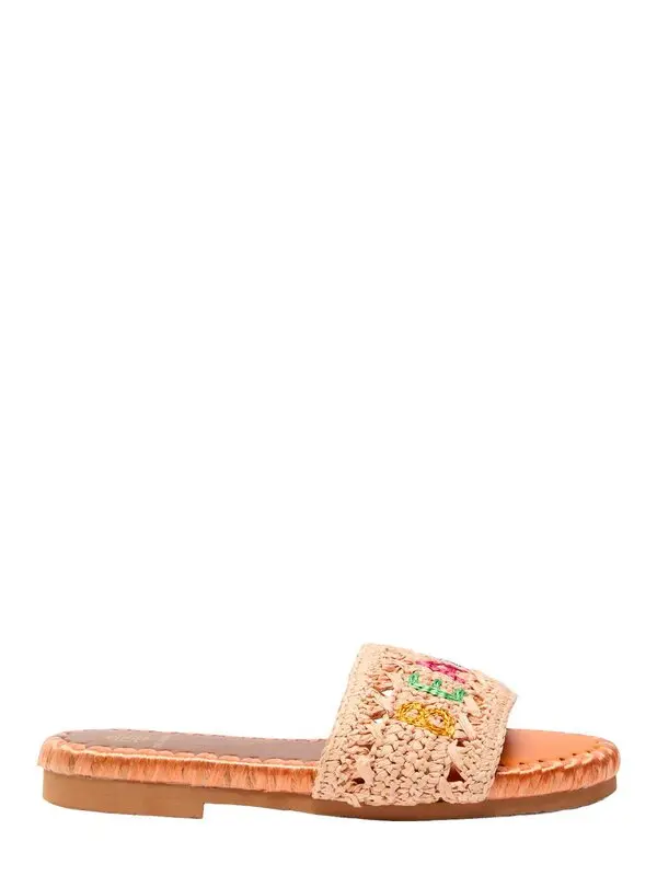 DE SIENA Crochet-design Leather Sliders - Orange
