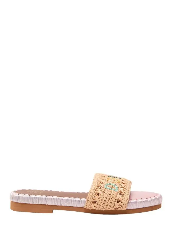 DE SIENA Crotchet-design Leather Sliders - Light Pink
