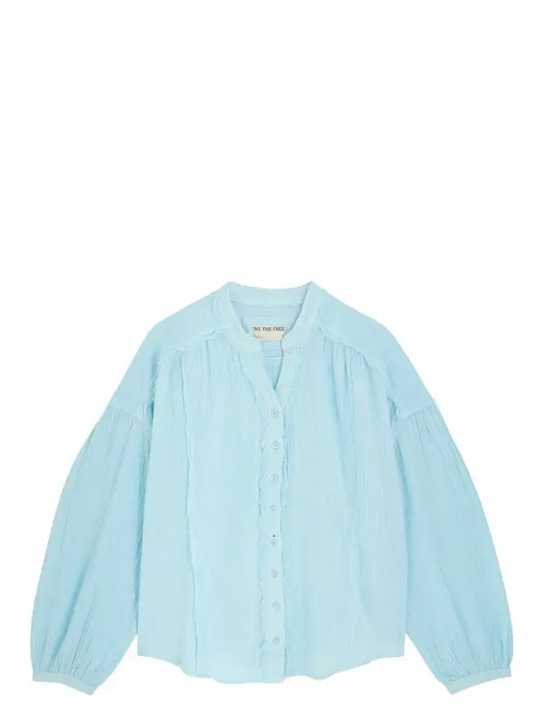Free People Valley Double Cloth Cotton Blouse - Light Blue