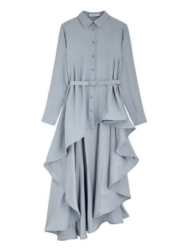 Palmer//harding Waterfall Asymmetric Satin-crepe Shirt - Light Blue