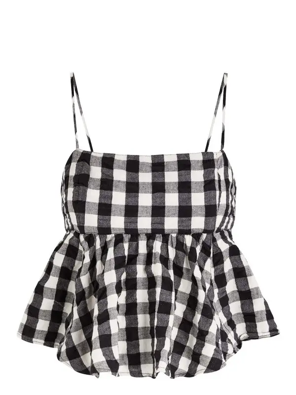 Free People Mia Plaid Cotton Top - Black And White