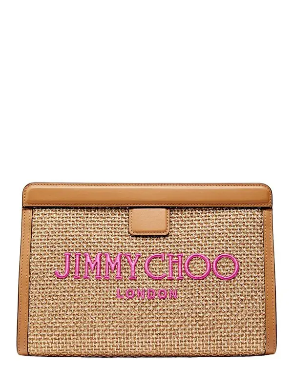 JIMMY CHOO Avenue Logo Raffia Pouch - Gold