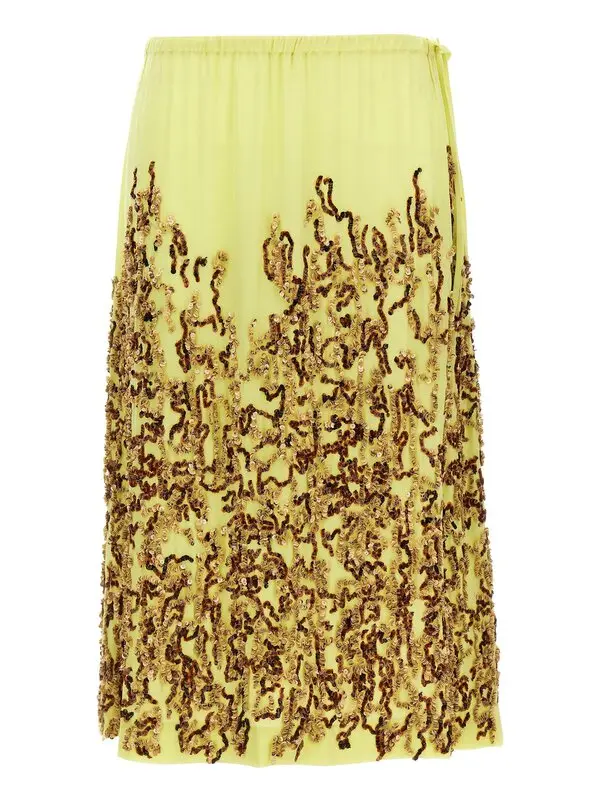 Dries Van Noten Salga' Sequin-embroidered Silk Midi Skirt - Yellow
