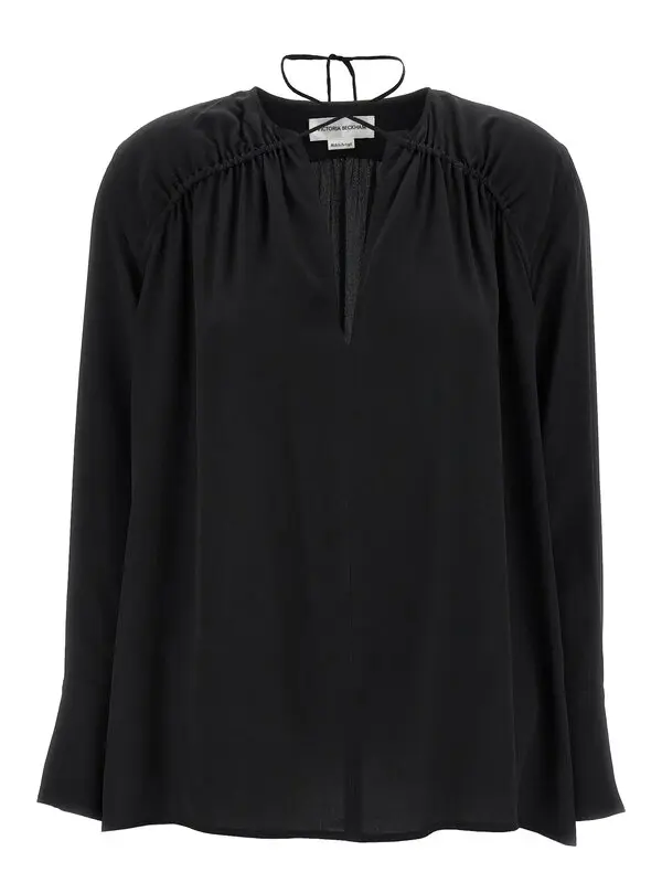 Victoria Beckham Gather Detail Tie Blouse - Black
