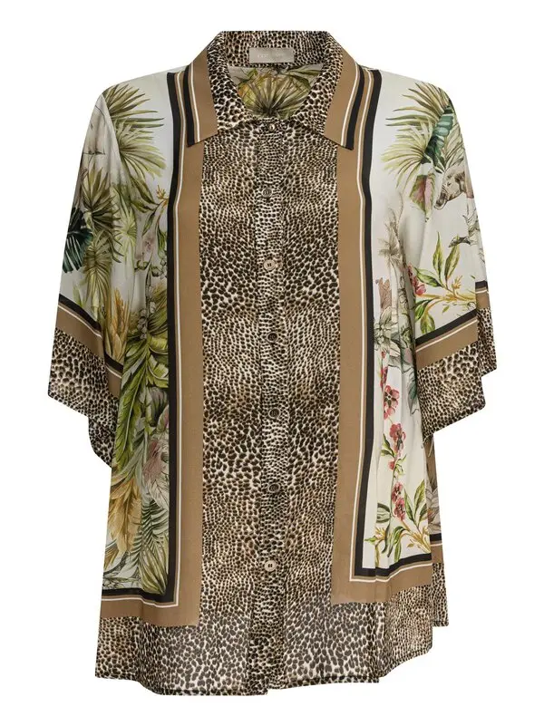 Elie Saab Printed Chiffon Shirt Foulard Silk - Brown