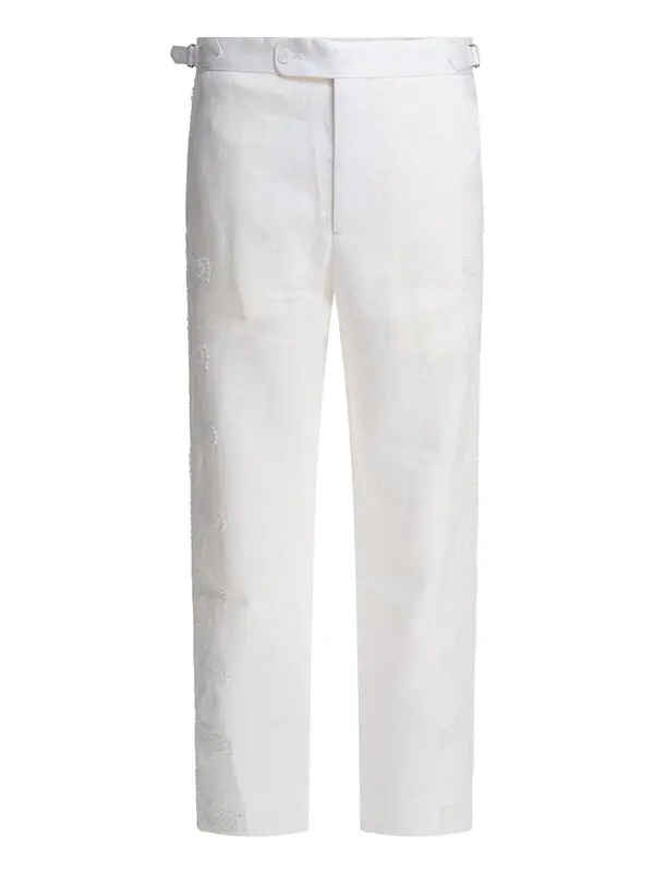 BODE Linen Pants With Crochet Inserts - White