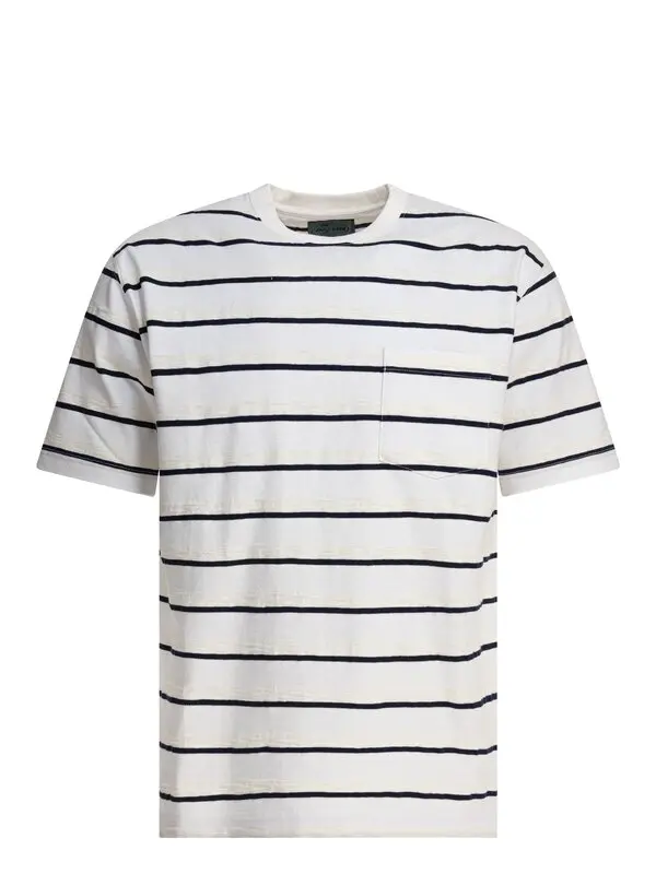 BEAMS Striped T-shirt With Pocket - White