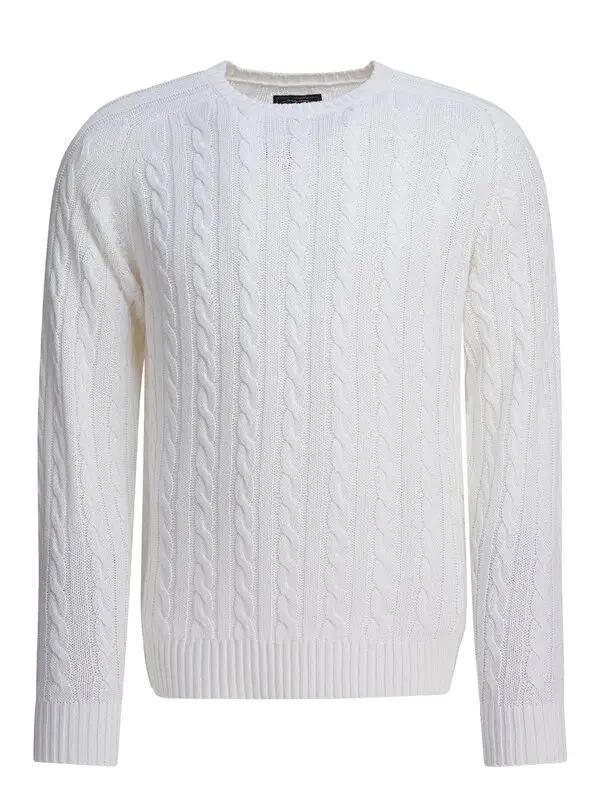 BEAMS Cable-knit Crewneck Sweater - White