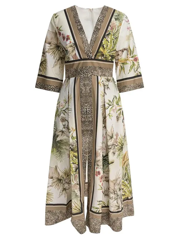 Elie Saab Printed Cotton Midi Dress - Green