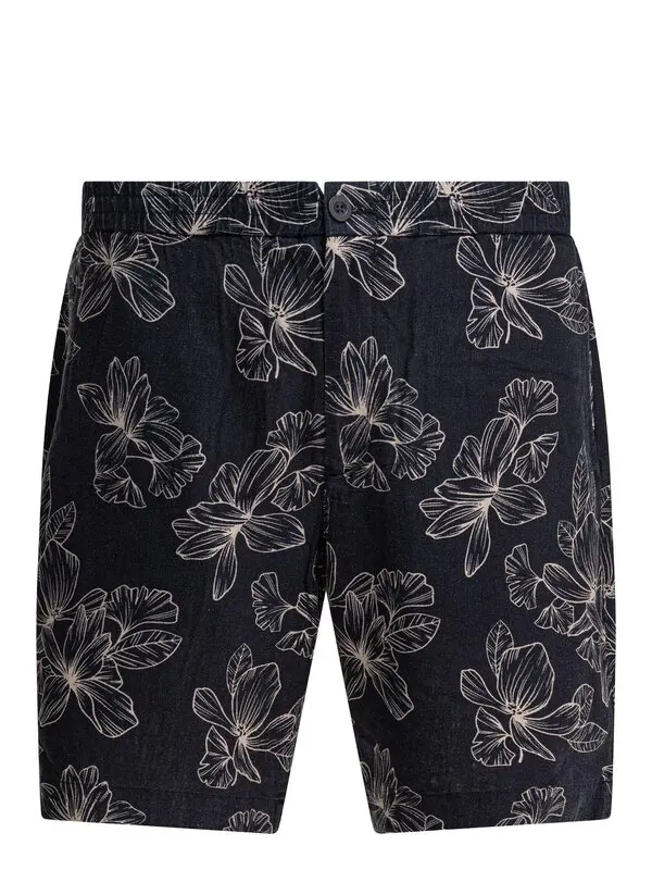 VIN CE. Floral Linen-blend Shorts - Blue