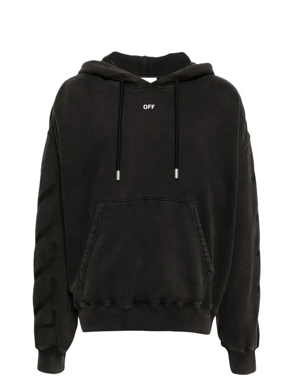 Off White Cotton Hoodie Sweatshirt - Black