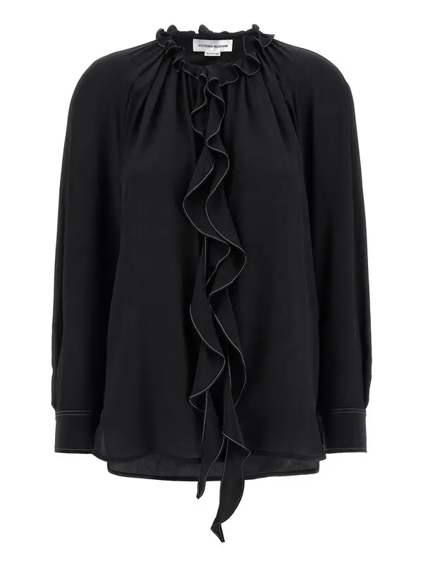 Victoria Beckham Ruffle Silk Blouse - Black