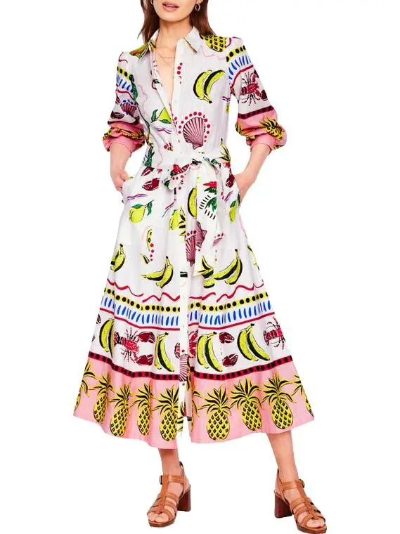 Boden Clara Print Linen & Cotton Maxi Shirt Dress - Multi/ Tropical Bonanza