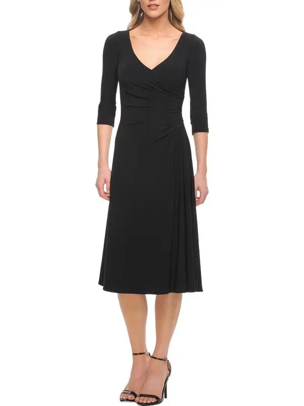 LABOMME Tea Length Jersey Dress - Black