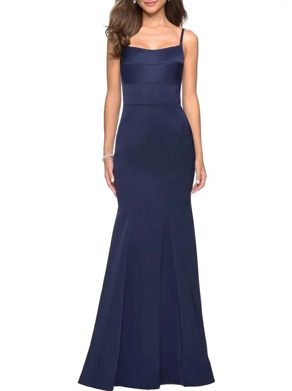 LABOMME Fitted Long Dress With Gold Zipper - Navy