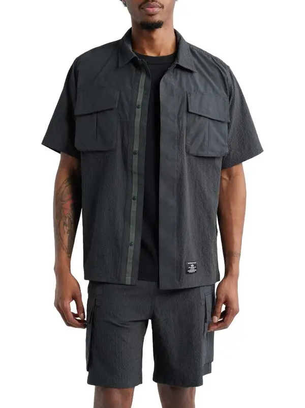 Alpha Industries Seersucker Short Sleeve Button-up Shirt - Charcoal