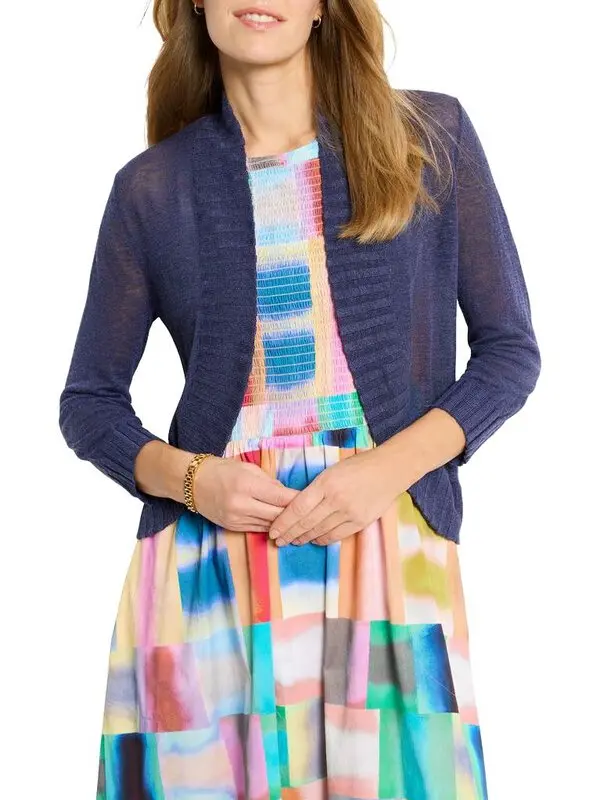 NIC+ZOE Linen-blend Bolero Cardigan - Blue Dusk