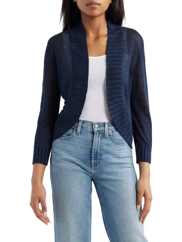 NIC+ZOE Linen-blend Bolero Cardigan - Dark Indigo