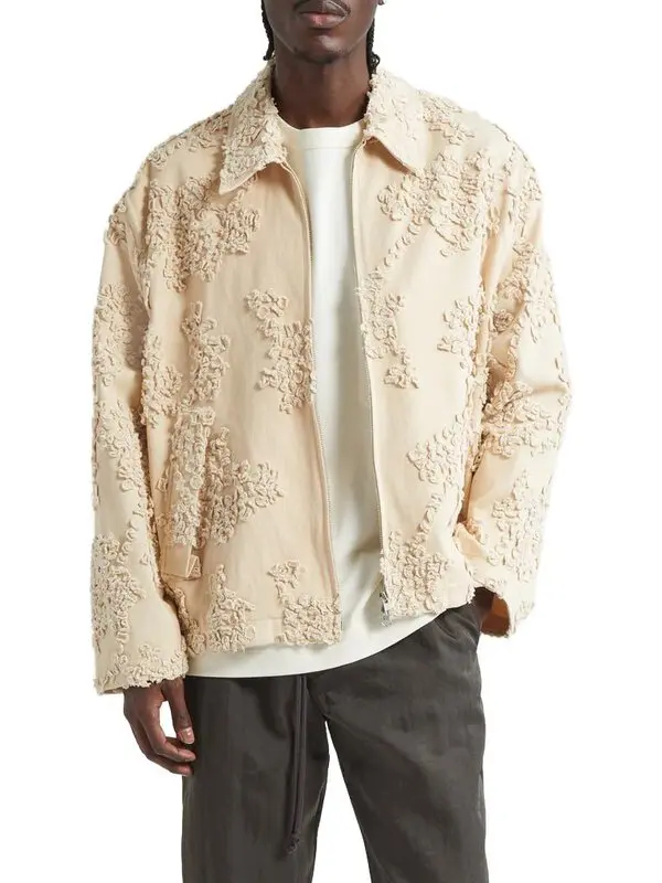 SONG FOR THE MUTE Tonal Appliqué Cotton Twill Jacket - Sand