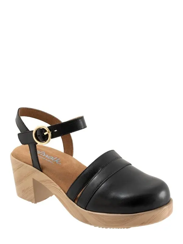 Softwalk Platform Clogs With Ankle Strap - Black