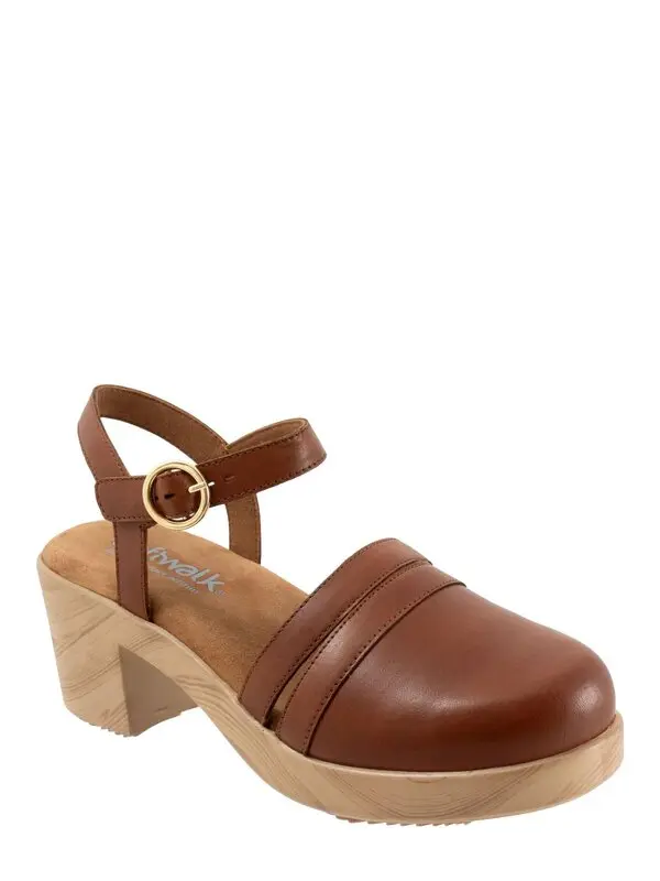 Softwalk Platform Clogs With Ankle Strap - Luggage
