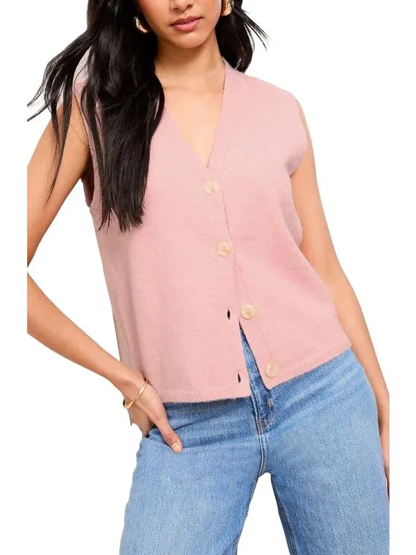 FRIENDS LIKE THESE Button Front V-neck Sweater Vest - Pink