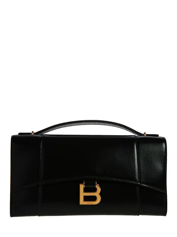 Balenciaga Hourglass Leather Top Handle Clutch - 1000 Black