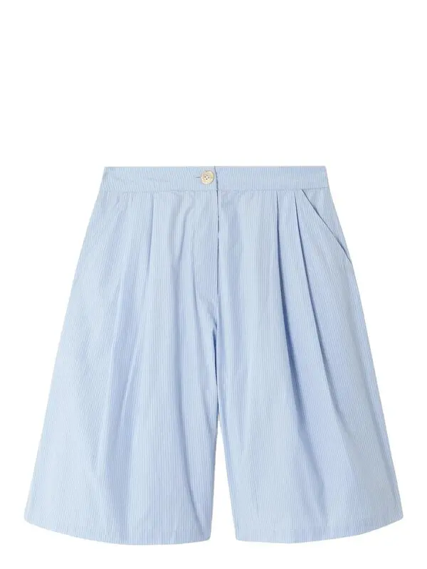 Thierry Colson Striped Pleated Cotton-poplin Shorts - Blue