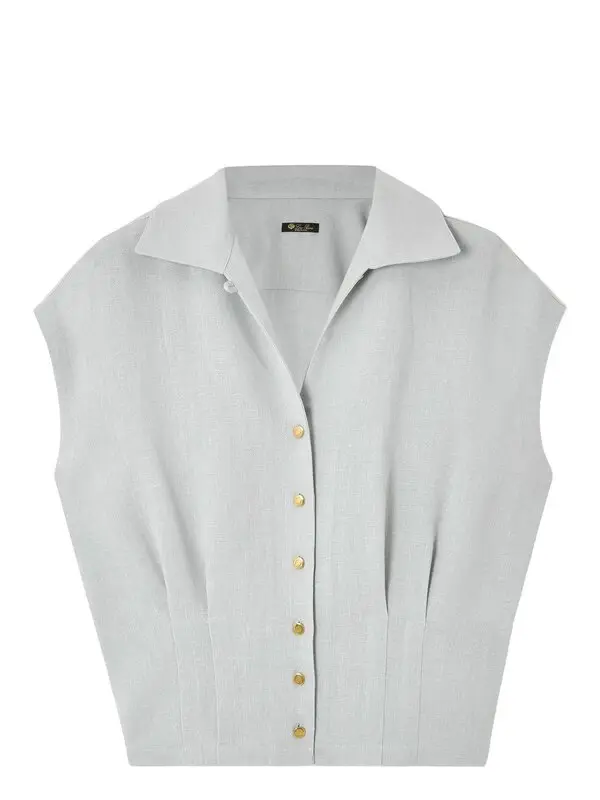 Loro Piana Evangeline Pleated Linen Shirt - Blue