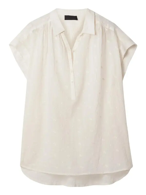 NILI LOTAN Normandy Embroidered Cotton-voile Blouse - Ivory
