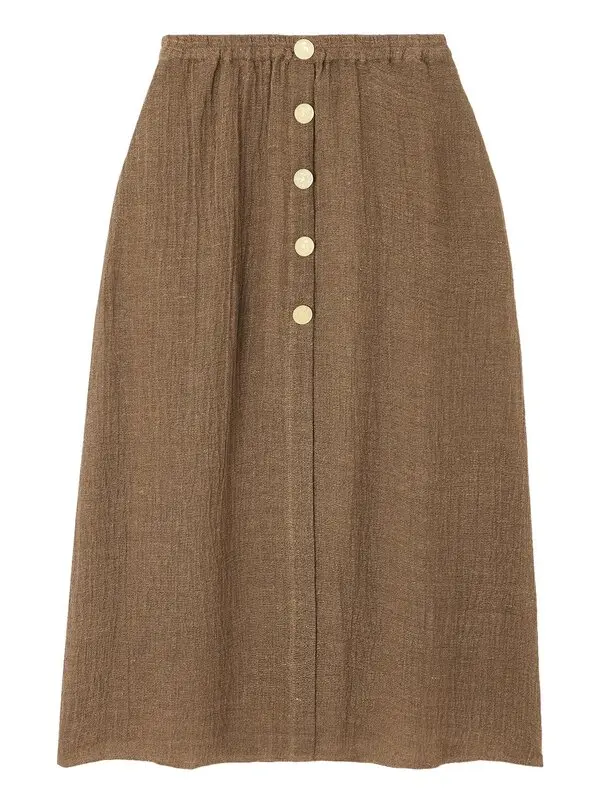 Le Kasha Hays Organic Linen-gauze Maxi Skirt - Brown