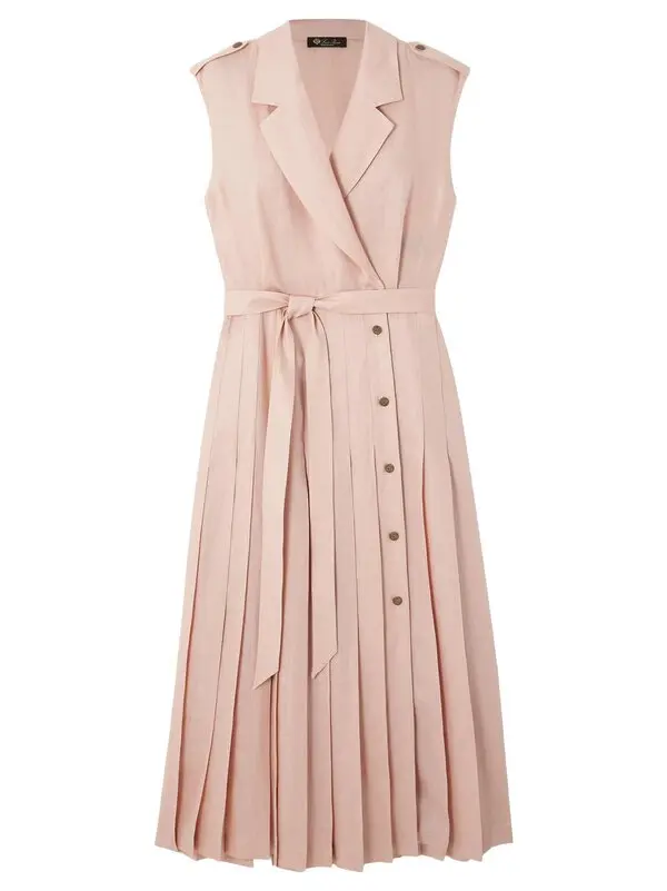 Loro Piana Bryce Belted Pleated Linen Midi Wrap Dress - Pink
