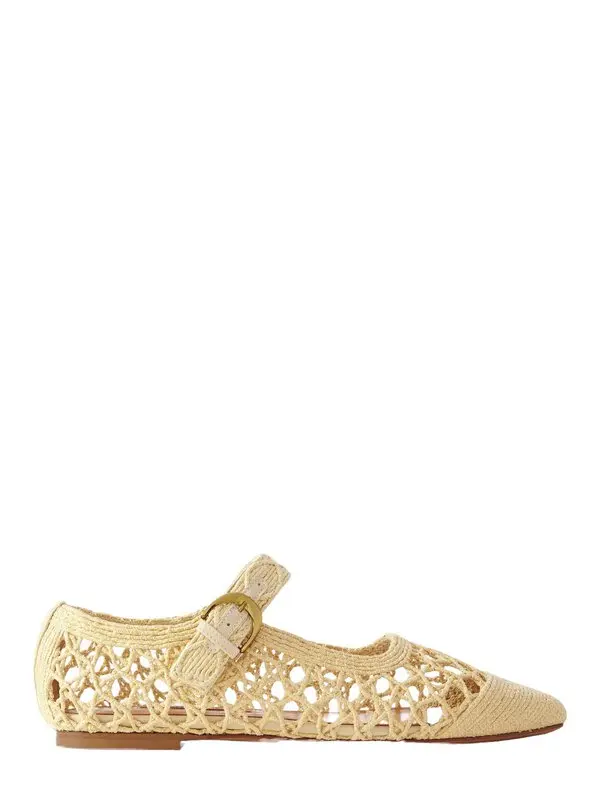EMME PARSONS Tramonto Leather-trimmed Raffia Ballet Flats - Neutrals