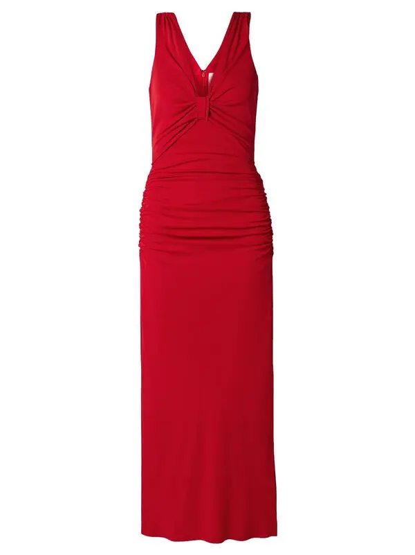 Carolina Herrera Ruched Stretch-jersey Maxi Dress - Red
