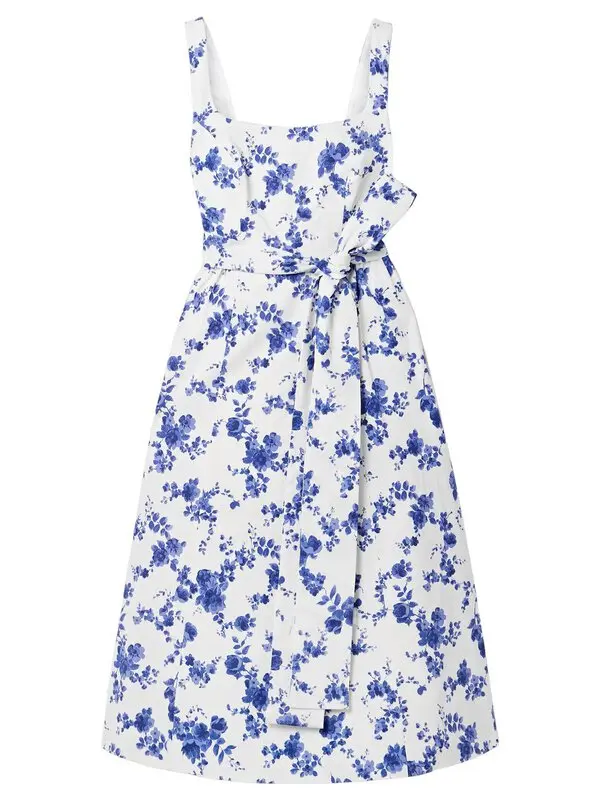 Carolina Herrera Belted Floral-print Faille Midi Dress - White