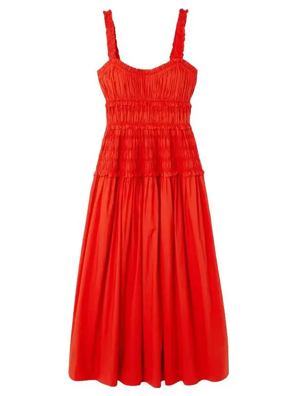 DÔEN Marianne Shirred Cotton-poplin Midi Dress - Red