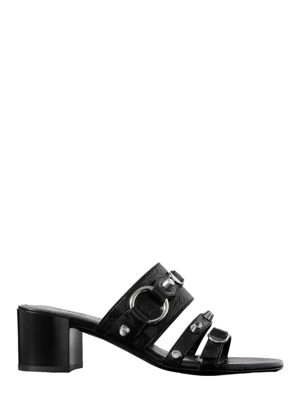 Balenciaga City Embellished Crinkled-leather Mules - Black