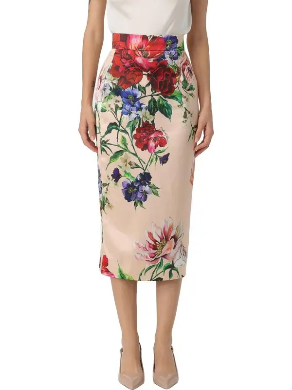 Dolce & Gabbana Floral Print Pencil Skirt - White
