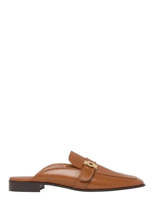 FERRAGAMO Mavira Leather Loafer Mules With Gancini Strap - Naturale