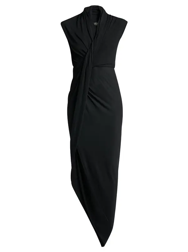 Balenciaga Draped Sleeveless Asymmetric Midi Dress - Black